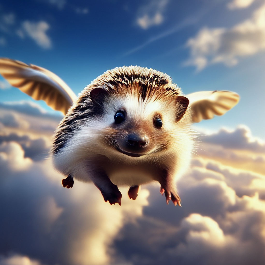 "Cute hedgehog, wings, photorealism, flying, sky, big eyes" — image ...