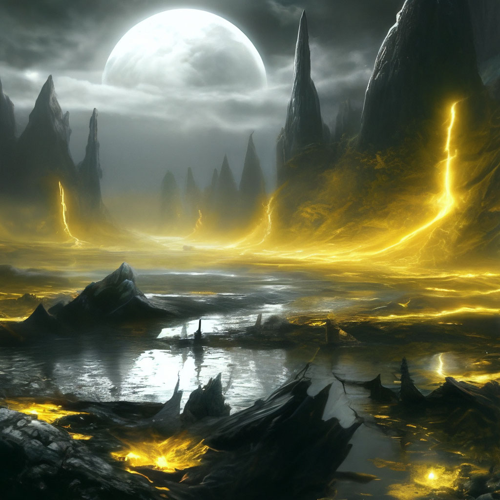 "White and black marble, golden splashes,glow,gloomy planet, swampy ...