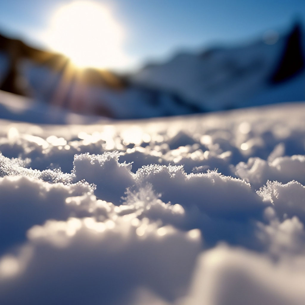 "Snow close-up, macro, snow valley under the sun, sun, glare ...