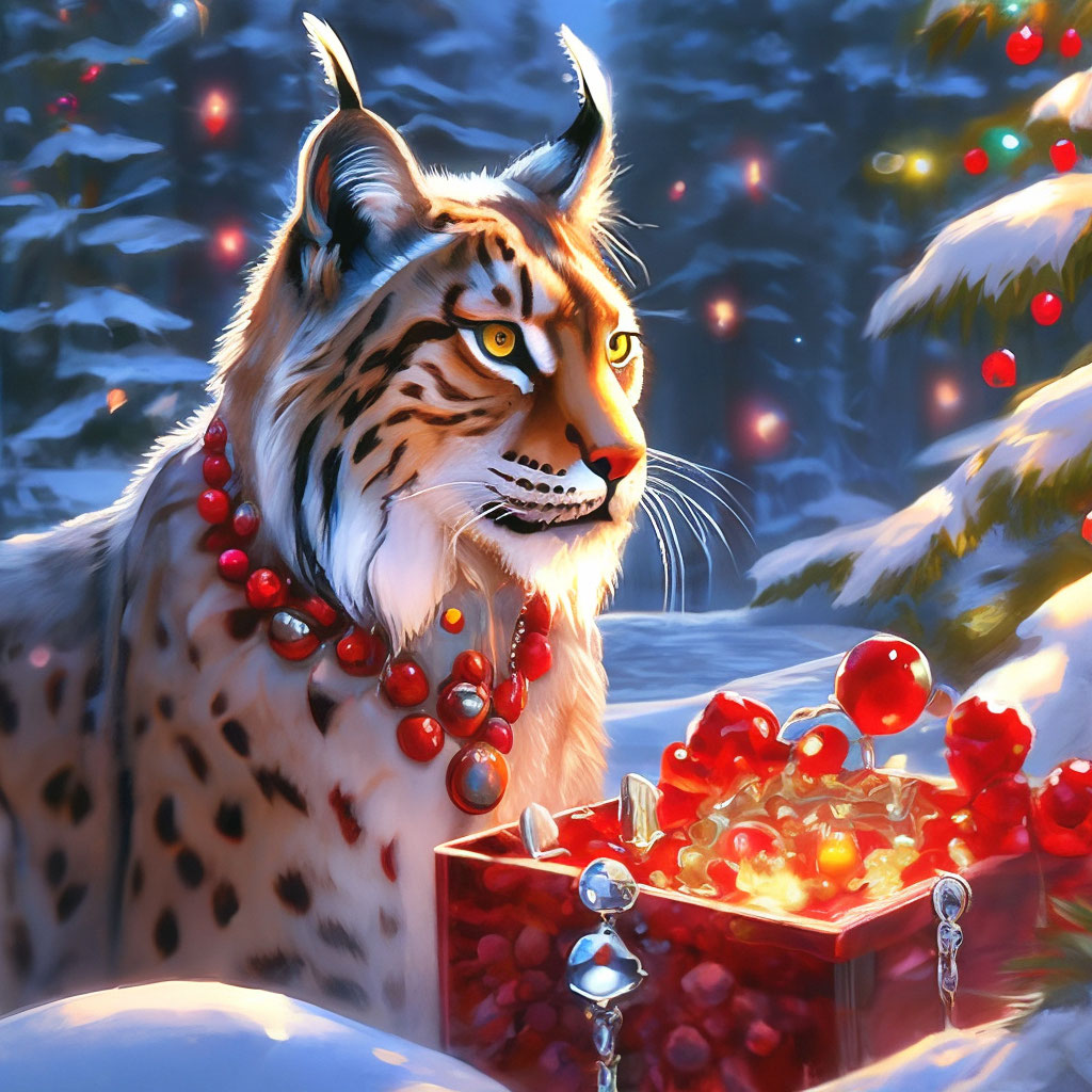 "For Anya ... a lynx with a box under a Christmas tree..they opened the ...
