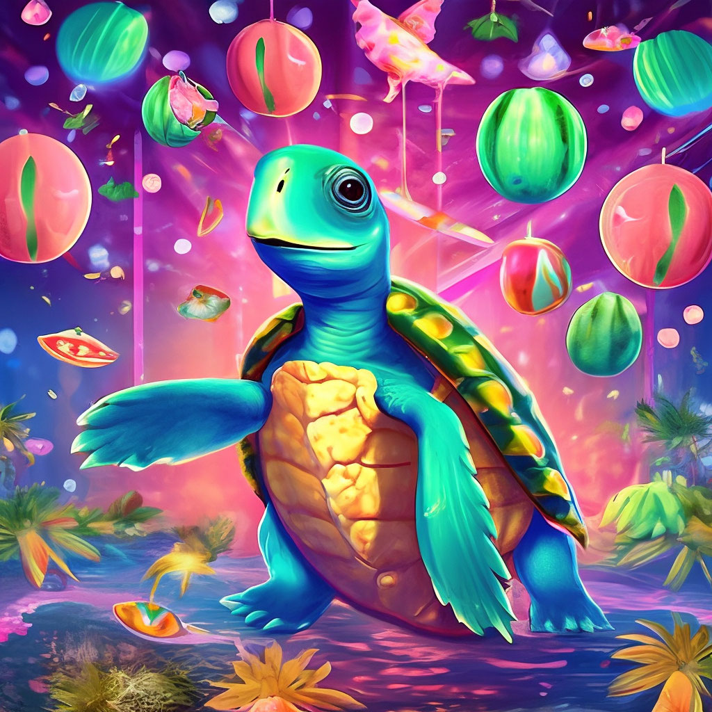 "Turtle loves loves to dance Sea turtle at a disco in a dress with ...