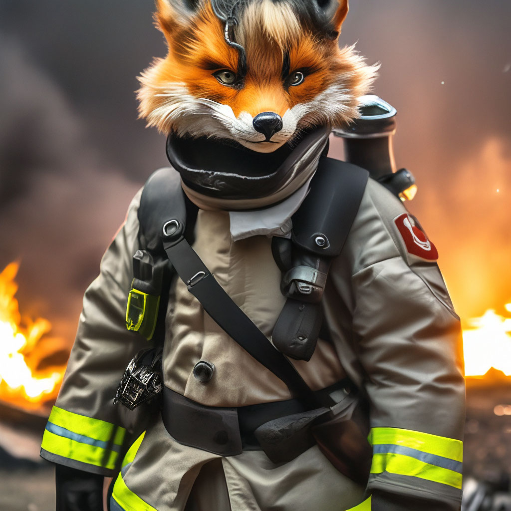 "Anthropomorphic furry fox firefighter beautiful art" — image created ...