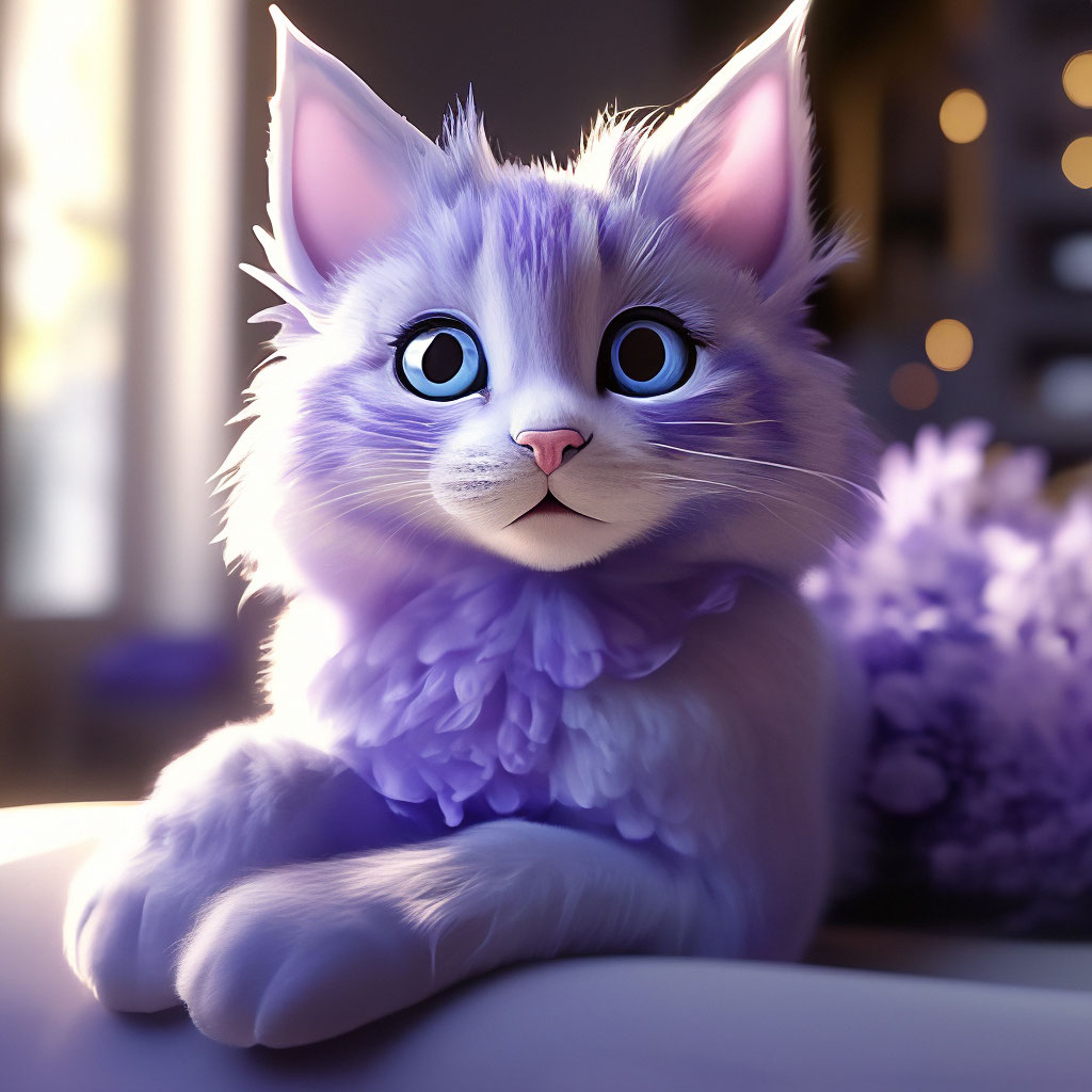 "CGI, cute fabulous lavender-lemon cat, hyperdetalized six, big black ...