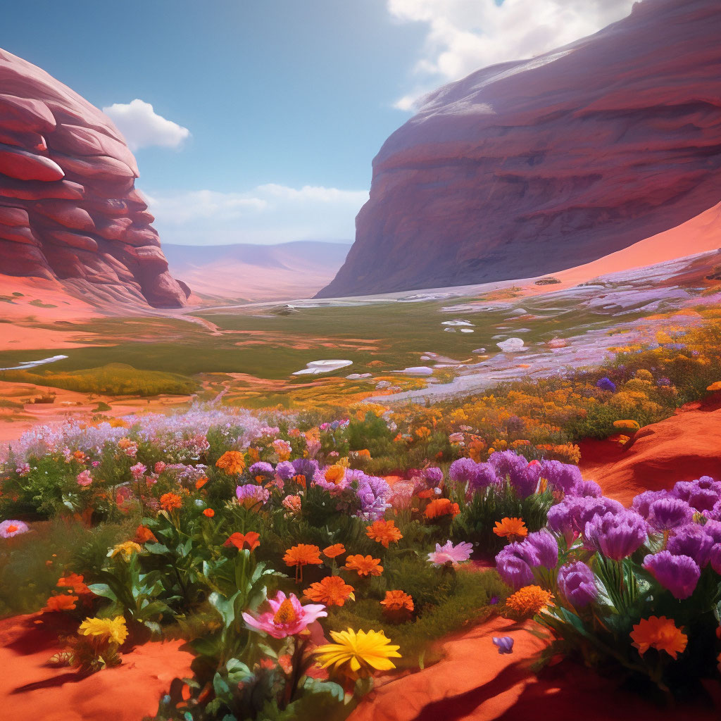 "A blooming garden on mars" — image created in Shedevrum