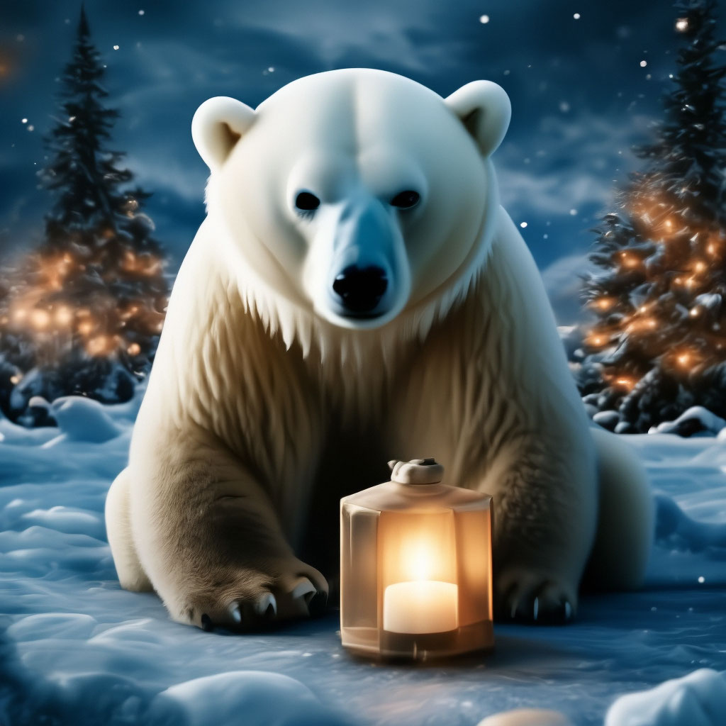 "North Pole, polar bear, New Year" — image created in Shedevrum