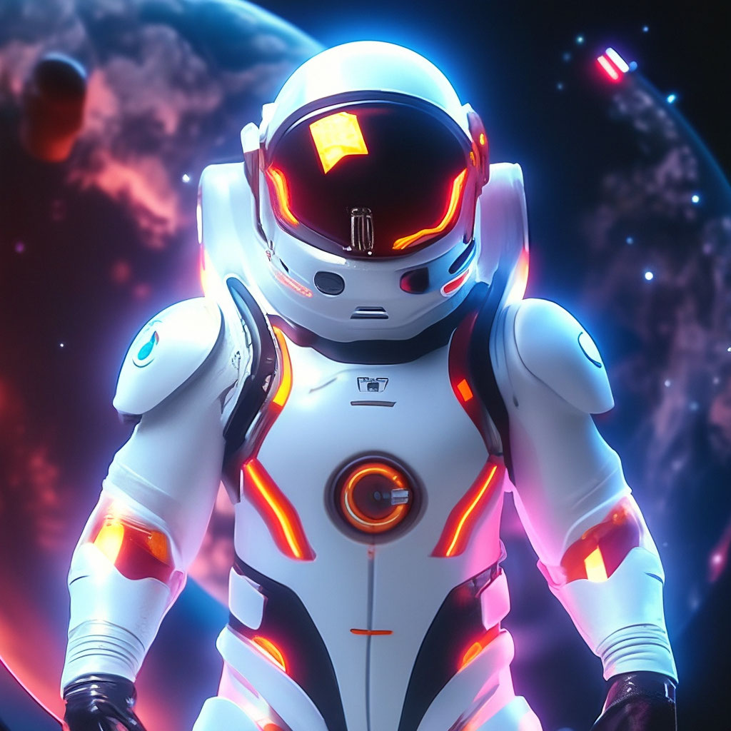 "Cosmonaut new captain costume white, realistic, 4k, monet style, neon ...