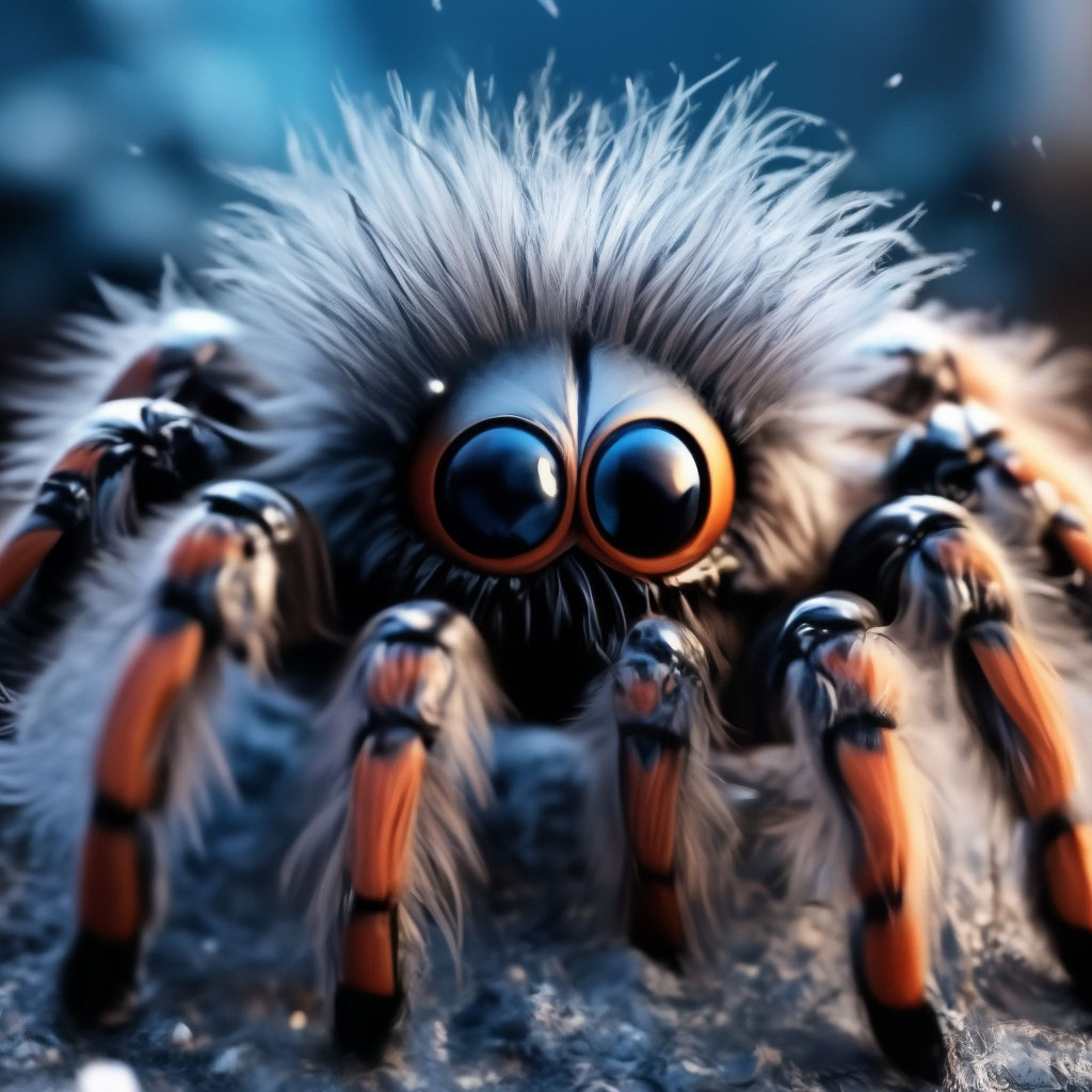 "Cute microscopic baby tarantula, fluffy, with long hair and a cute ...