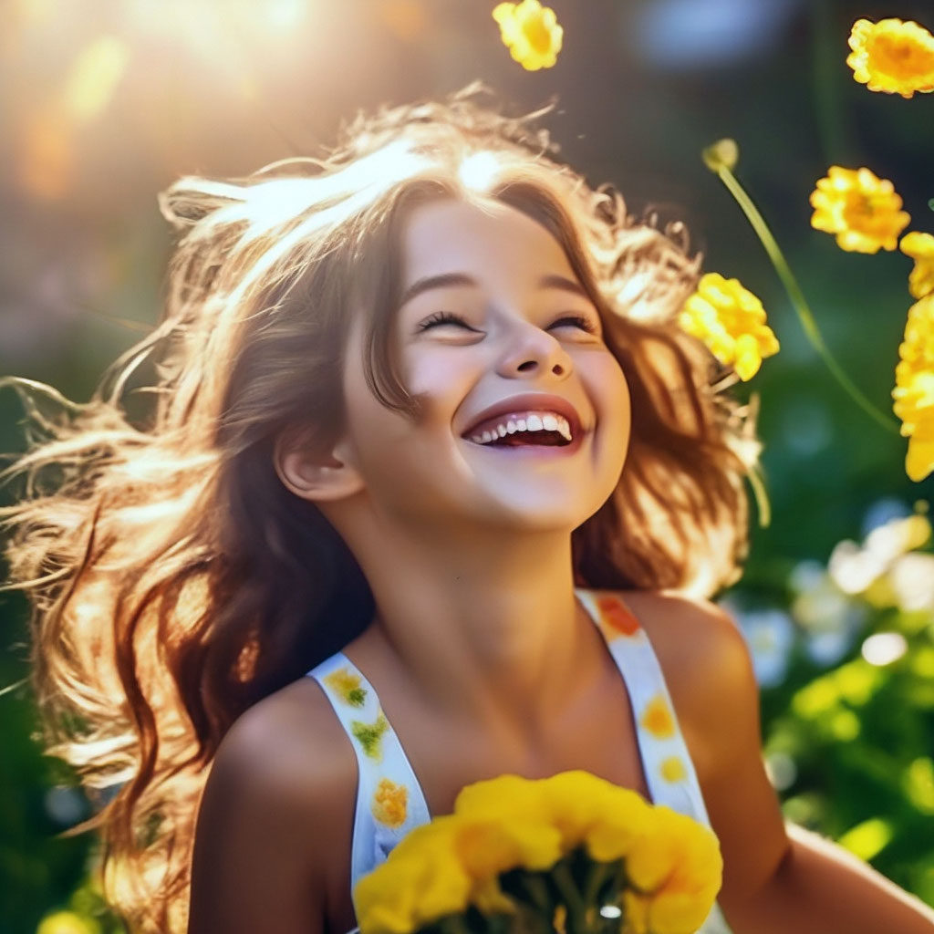 "Happy girl, The Sun is shining, everything is blooming. The joy of ...