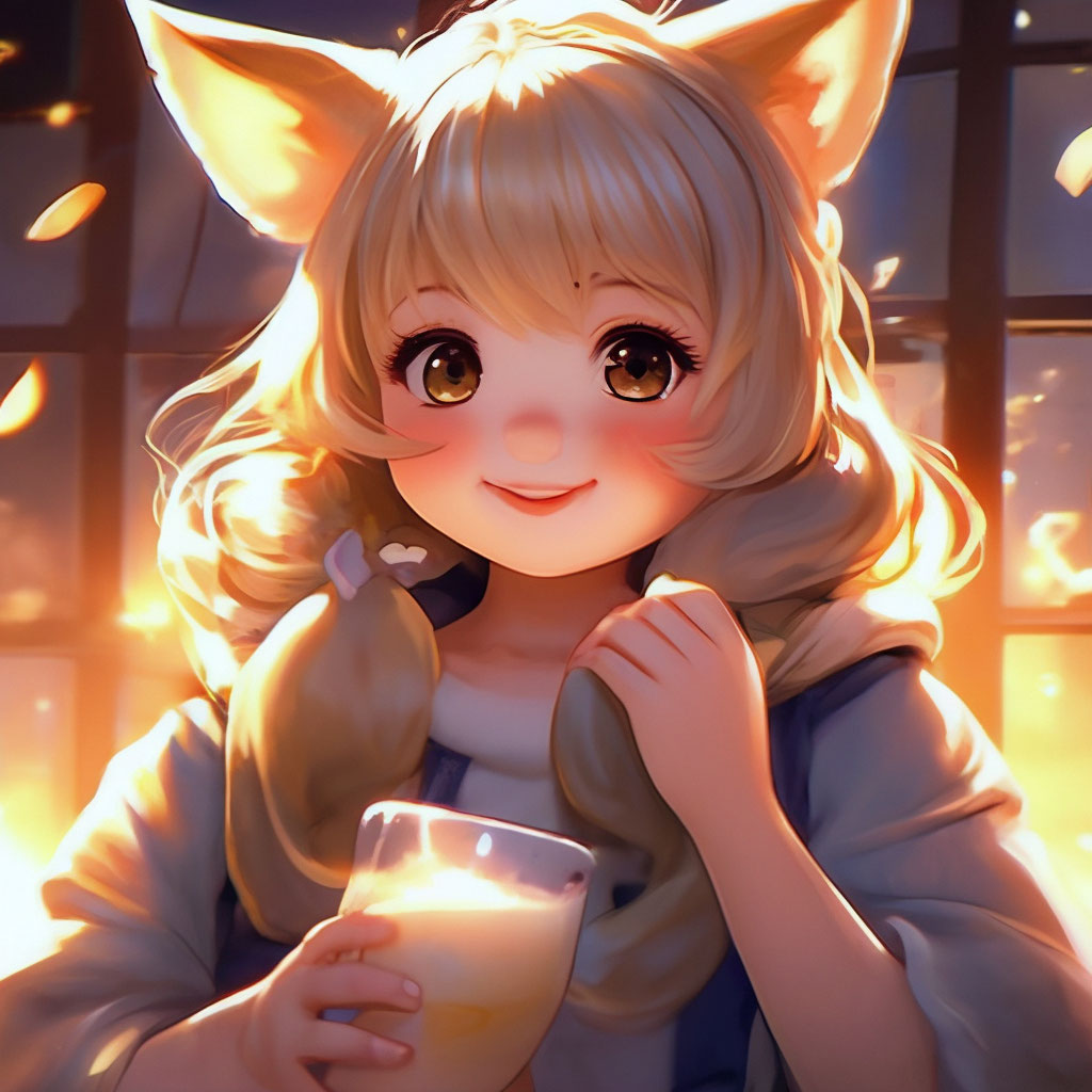 "Anime cute graceful kitsune girl , slightly chubby cheeks, got fat and ...