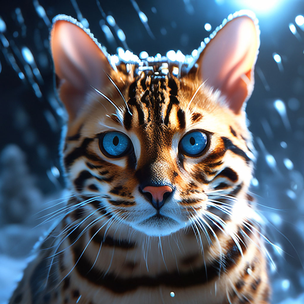 "Hyperrealism, bengal cat, consists of, clouds, steam, smoke, glow ...