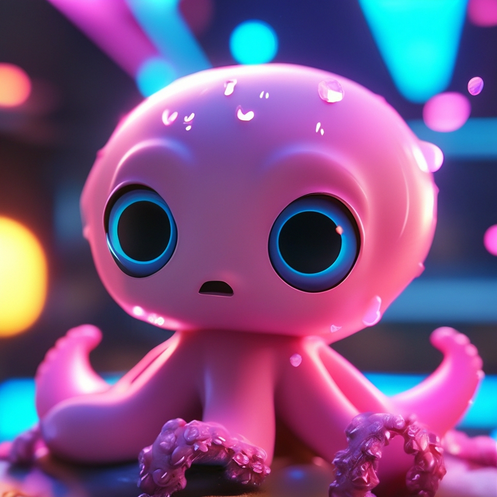 "Beautiful,pink, anthropomorphic, small, octopus, cute, very sad, looks ...