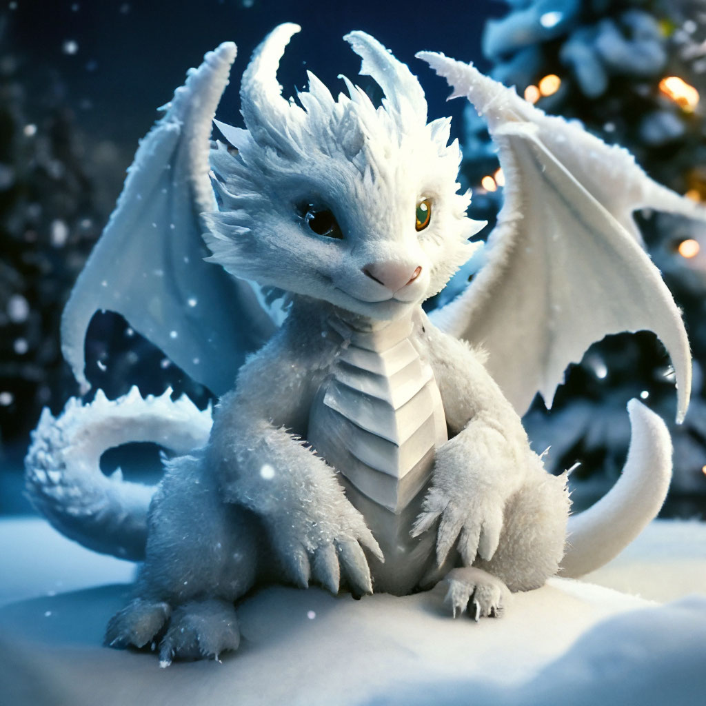 "A mega-cute mega-beautiful dragon snowman glows from the inside, frost ...
