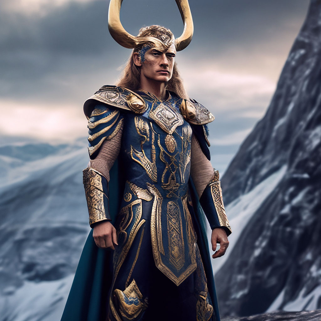 "Loki stands on a mountain, Skadinavian deities, full-length ...
