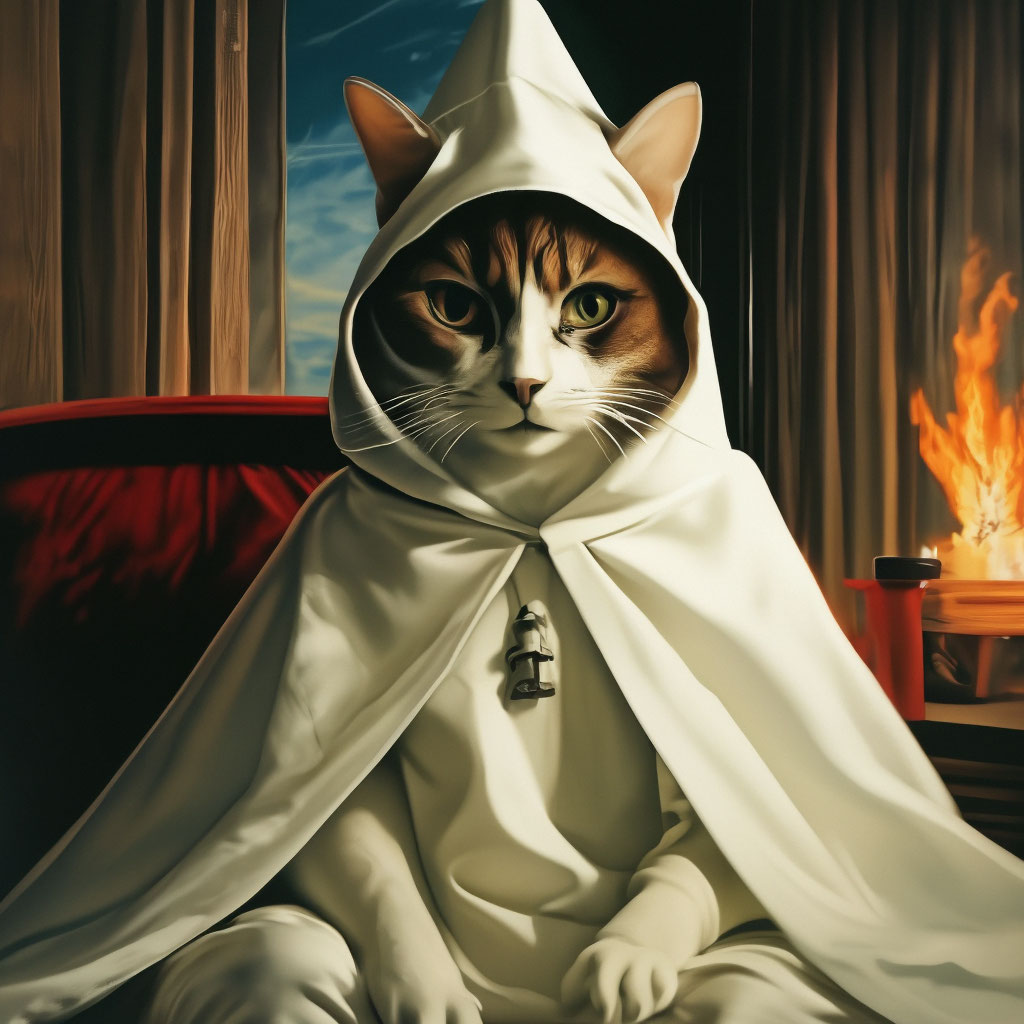 "The Ku Klux Klan cat" — image created in Shedevrum