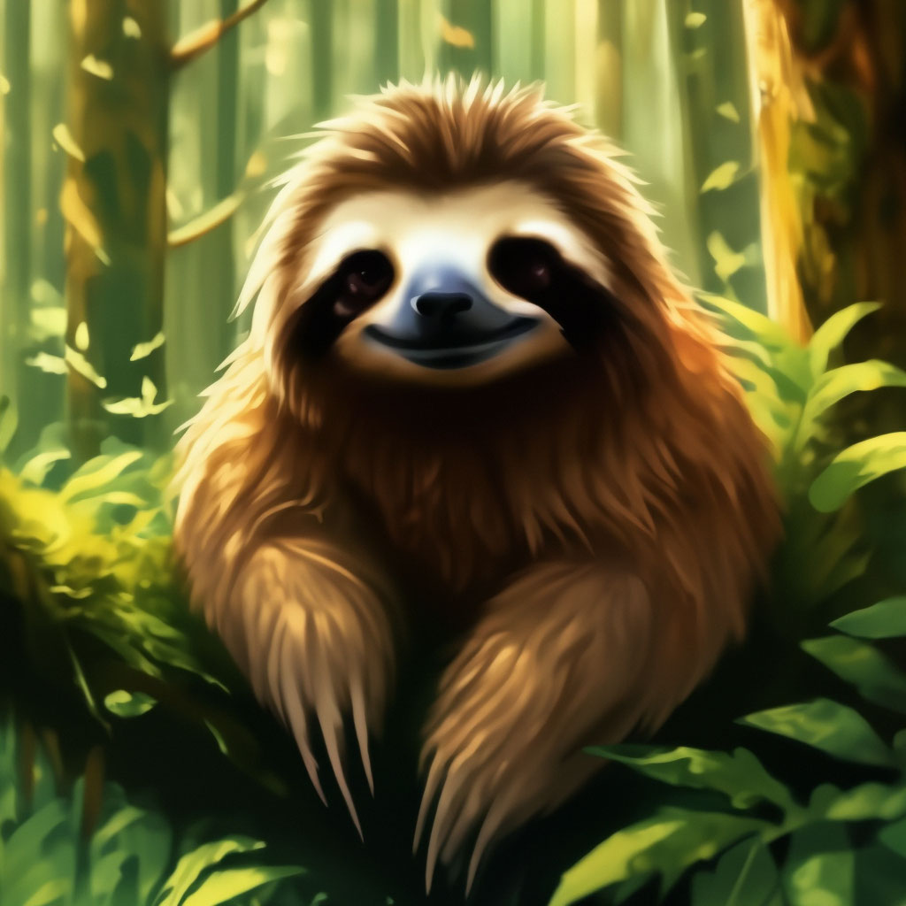 "Very fluffy sloth, in the forest, art, anime drawing" — image created ...