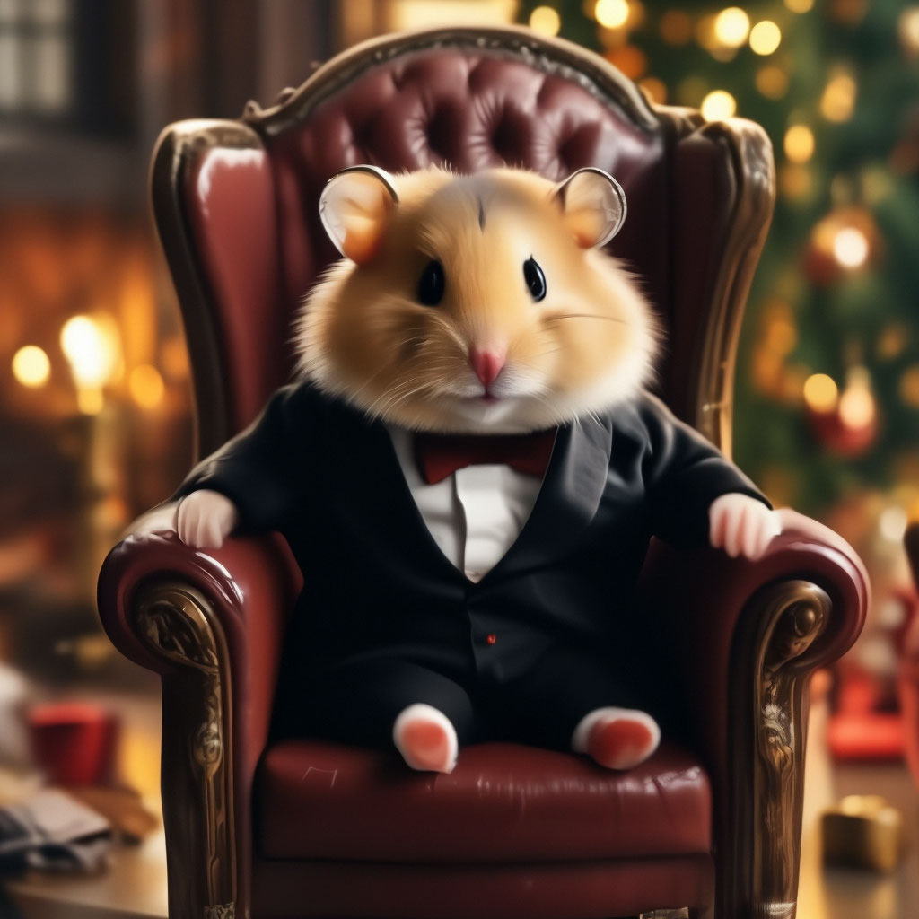 "Mafia godfather Don Hamster in a chair near an open safe. new Year's ...