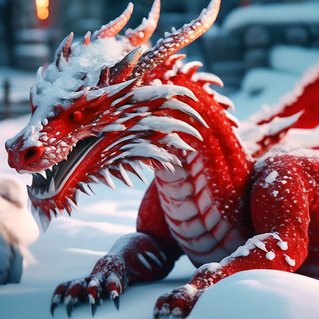 "Red dragon, winter, snow, New Year's atmosphere , aesthetically ...