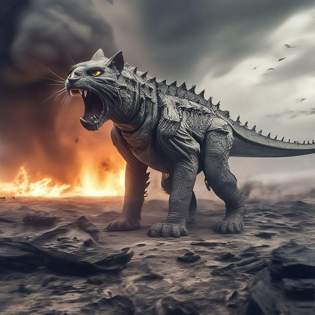 "Dinosaur cat" — image created in Shedevrum