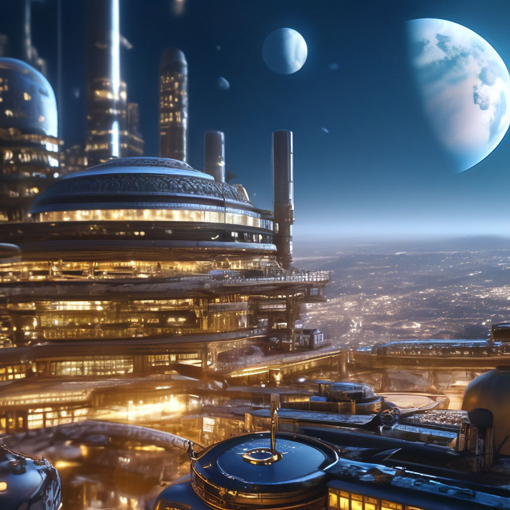 "Cosmos, megapolis on the moon, starfall, 1024k, high resolution, high ...