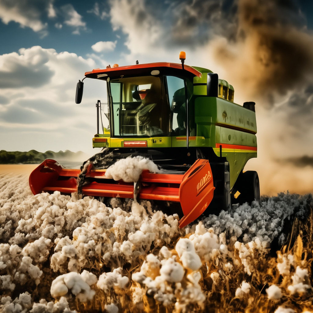 "The combine harvester collects cotton and the peeled cotton flies into ...