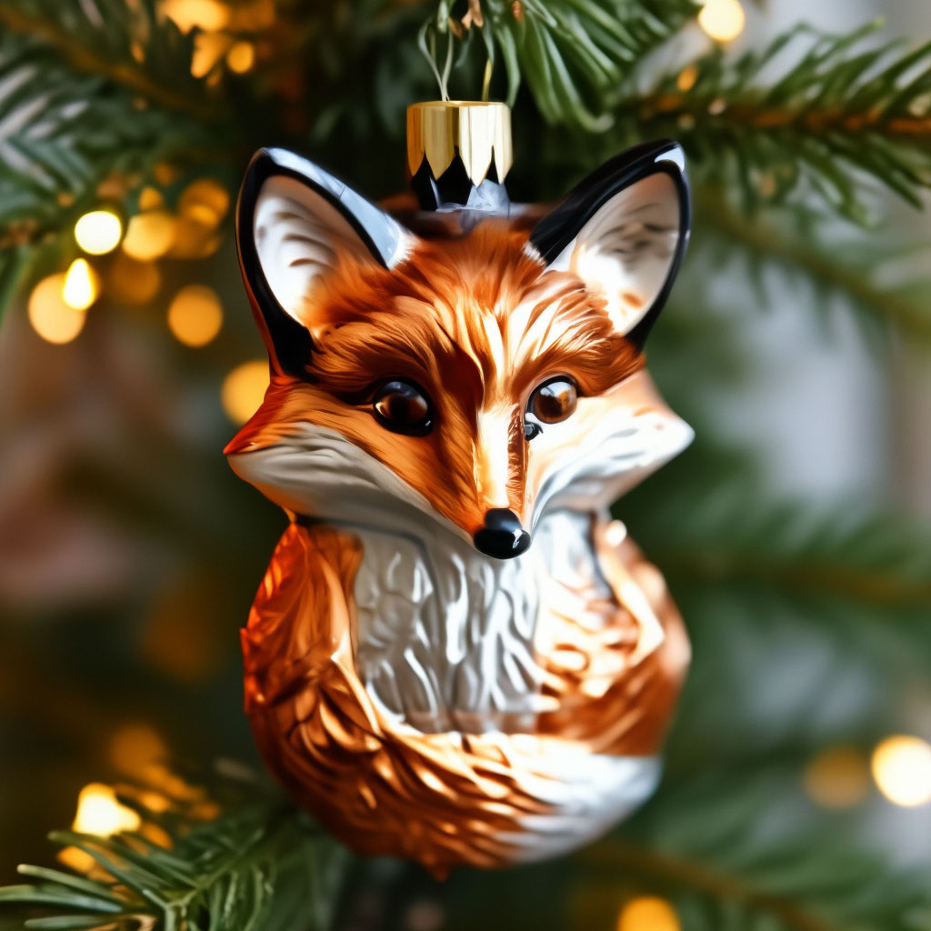 "Christmas tree toy made of glass, fox" — image created in Shedevrum