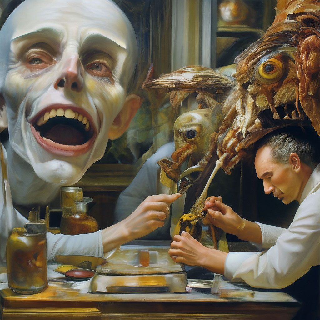 "Forty, hours oil, grotesque,surrealism,symbiosis,double perspective ...