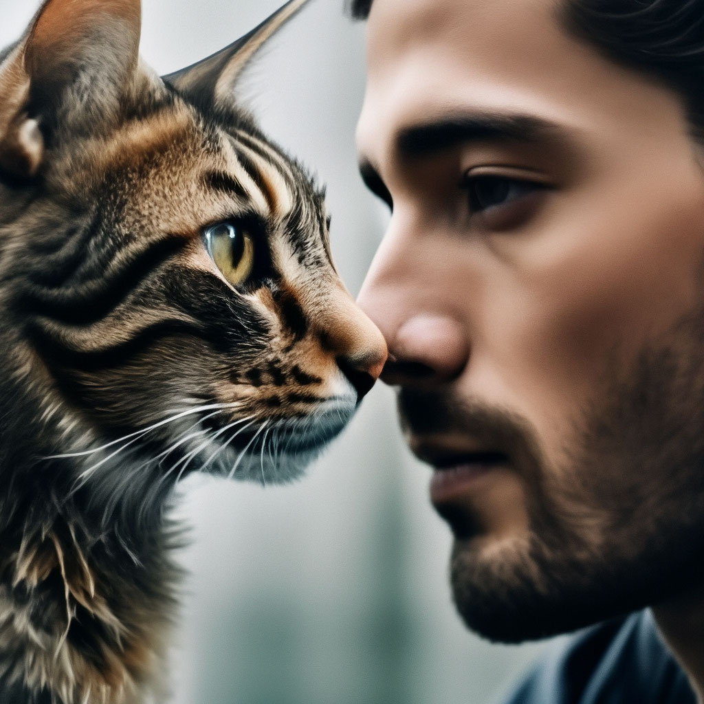 "Double exposure man and cat hyperrealism" — image created in Shedevrum