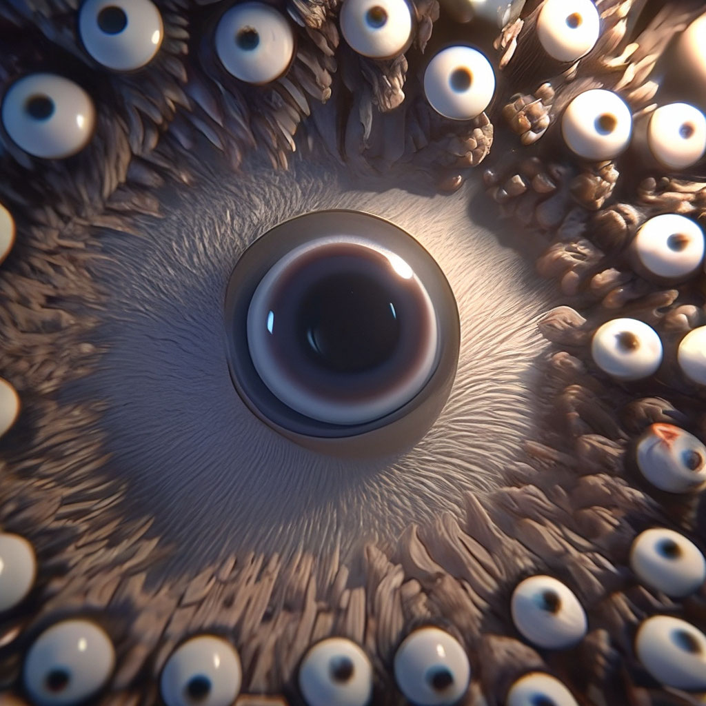 "Thousands of eyes are looking at me. fear. phobia." — image created in ...