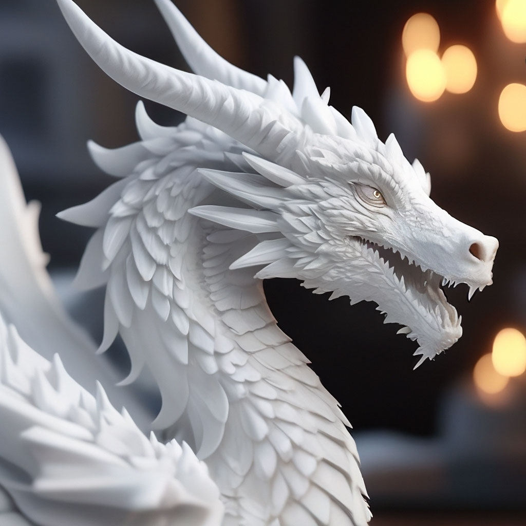 "Beautiful snow-white dragon figurine made of snow, photorealism, 4k ...