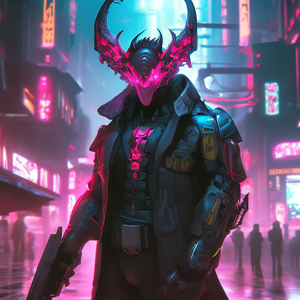 "A cyberpunk-style demon" — image created in Shedevrum