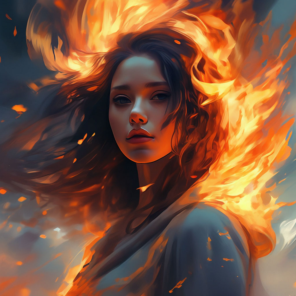 "Girl magic fire face" — image created in Shedevrum