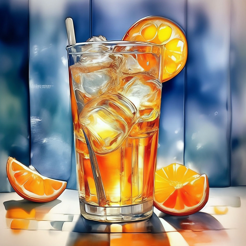 "Orange soda, tube ice cubes, fixzy, vintage, watercolor, drawing ...