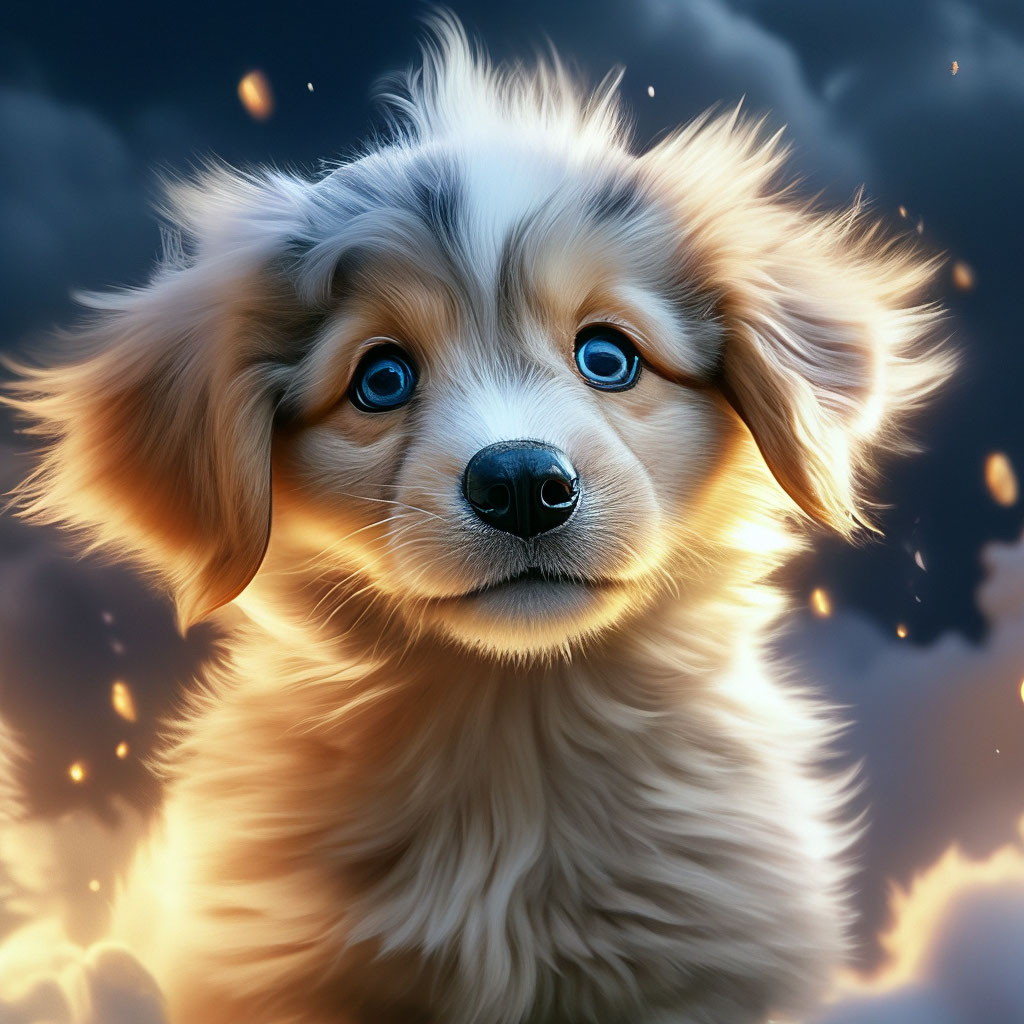 "Puppy, fluffy, hyperrealism, consists of, clouds, steam, smoke, glow ...