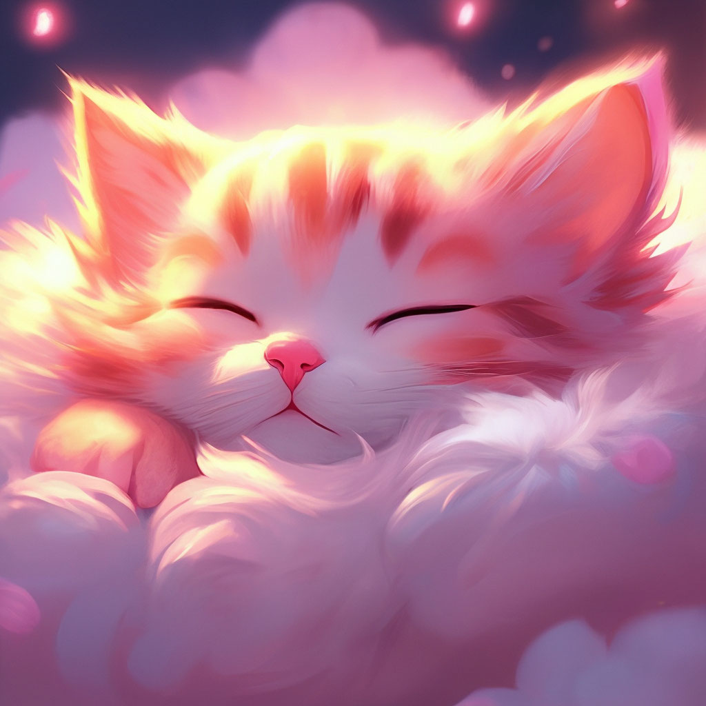 "Very cute and charming fluffy pink cat, sleeping on a fluffy light ...