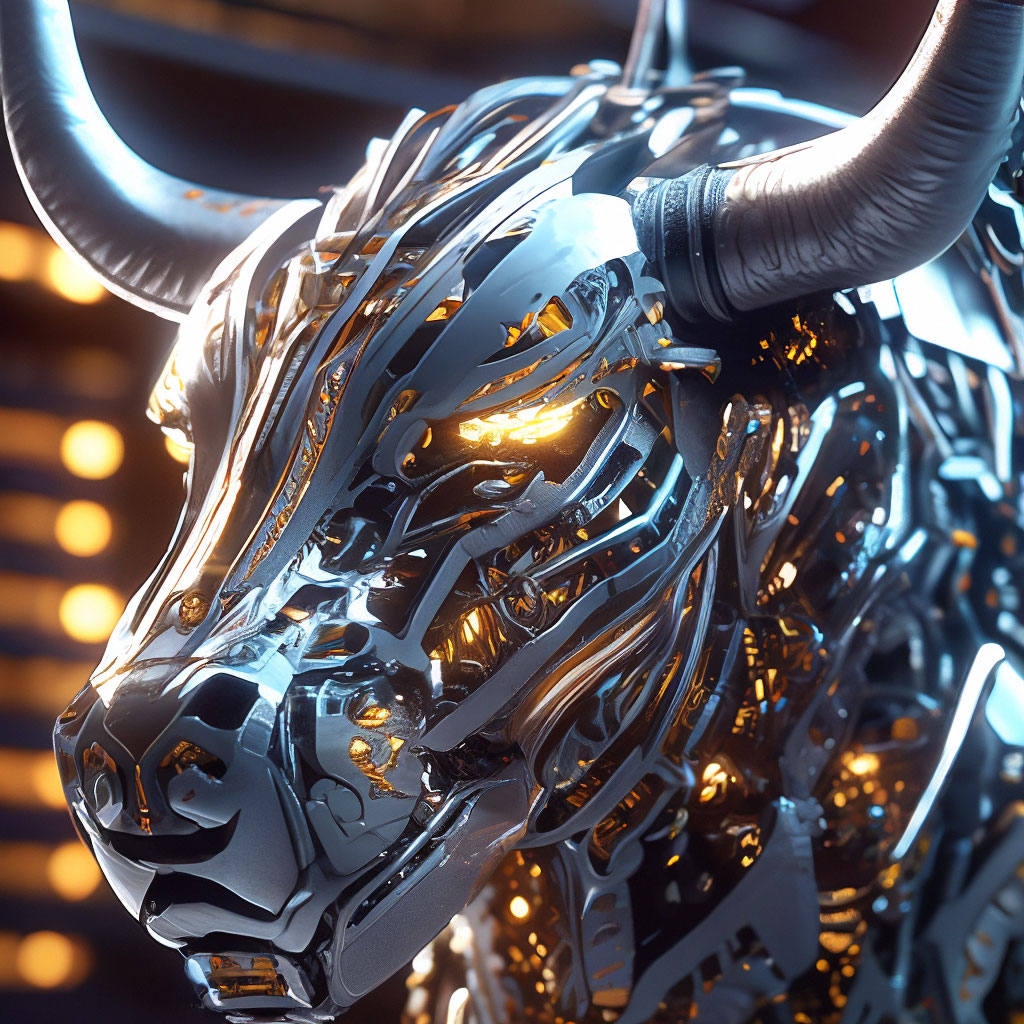 "A huge black bionic bull. high detail. in full growth.excellent ...