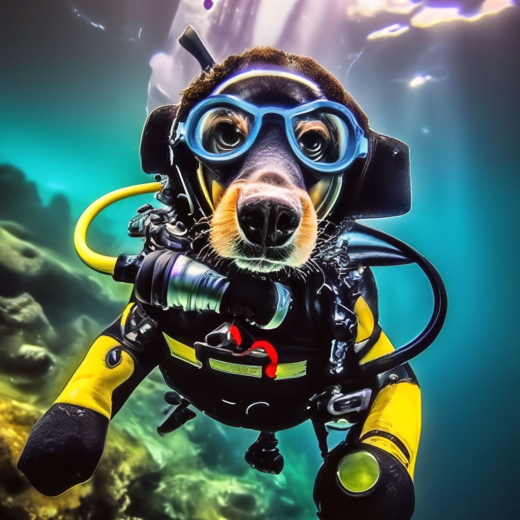 "Scuba diver dog" — image created in Shedevrum