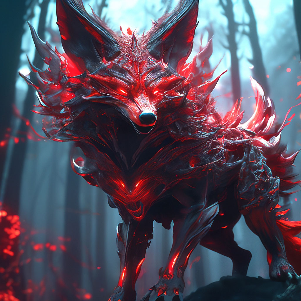 "Brutal anthropomorphic demonic fox+fractal,cybergoticism,full moon ...