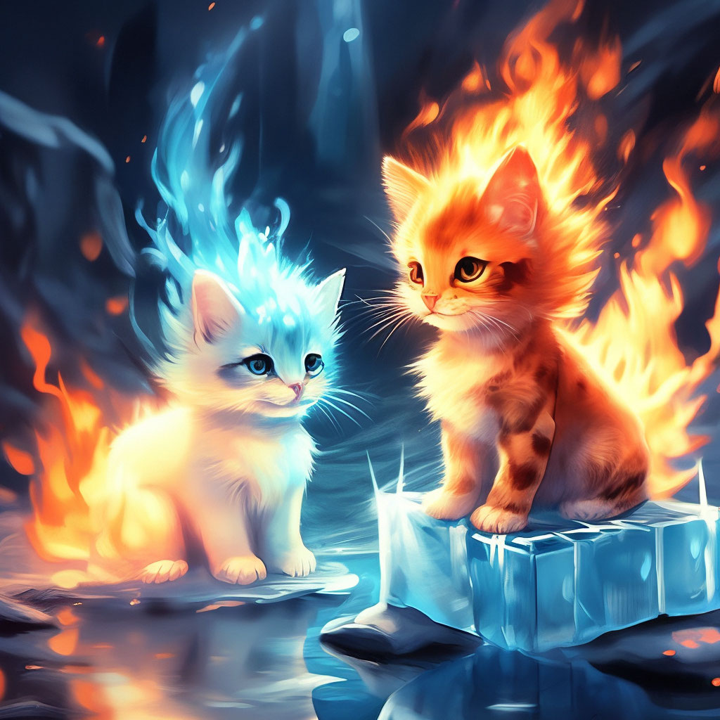 "Fire kitten and ice kitten" — image created in Shedevrum