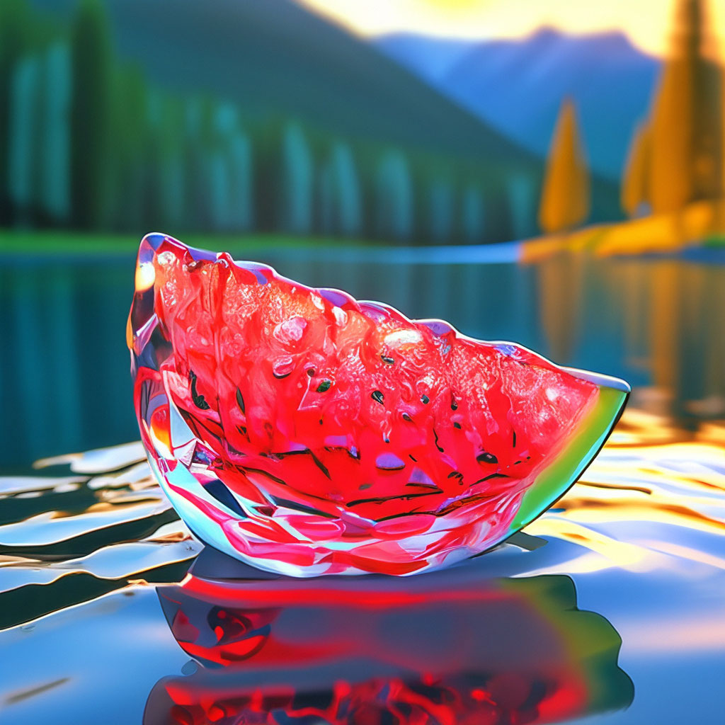 "Forest mountains river glass crystal watermelon made of glass on the ...