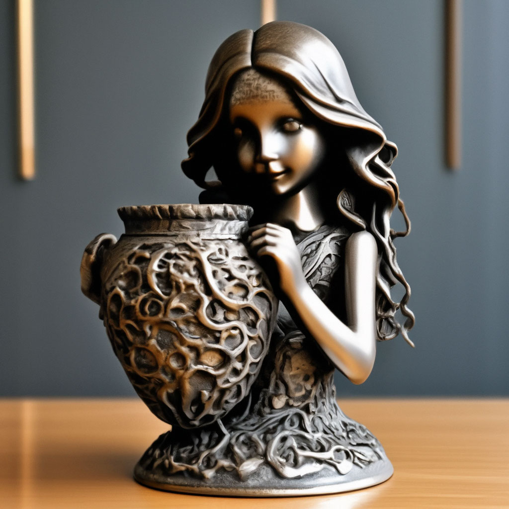 "Sculpture,vase,girl,vessel,hard white metal,feberger," — image created ...