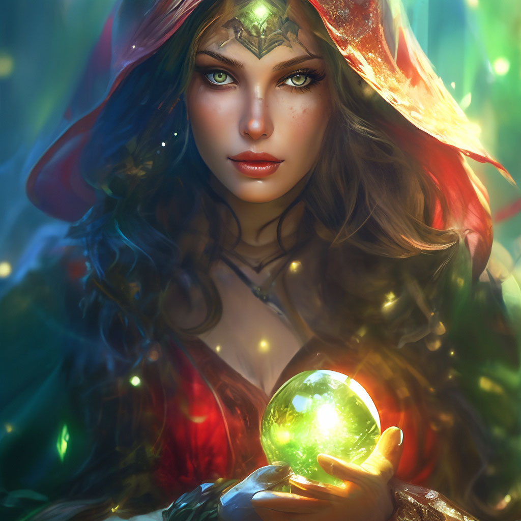 "Beautiful realistic witch,mysticism,magical, iconic,crystals, sparks ...