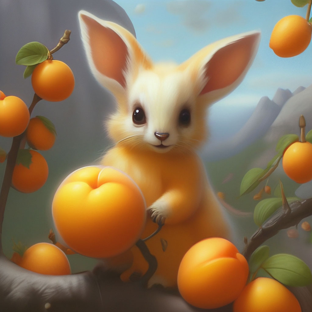 "A living apricot, a creature with eyes and paws" — image created in ...