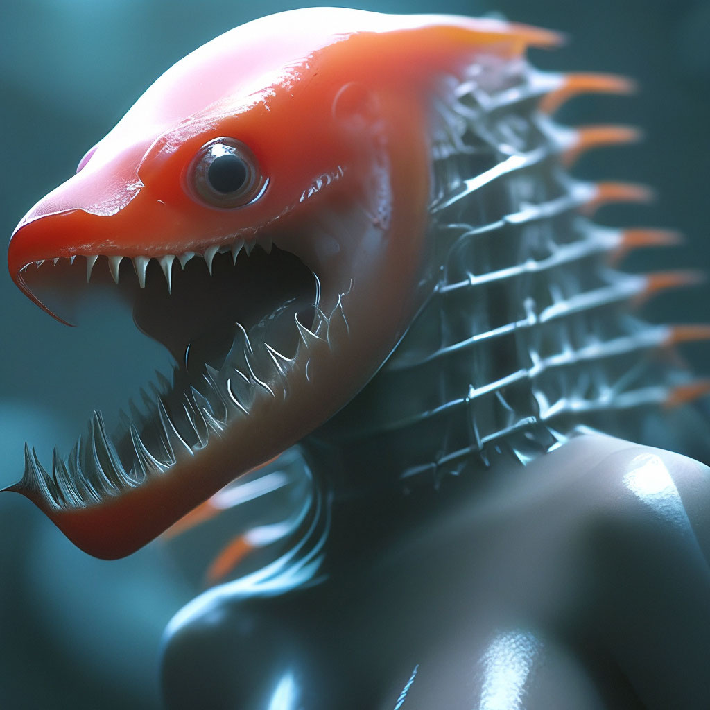"Anthropomorphic Female moray eel hybrid,borg,women, slime,ketchup ...