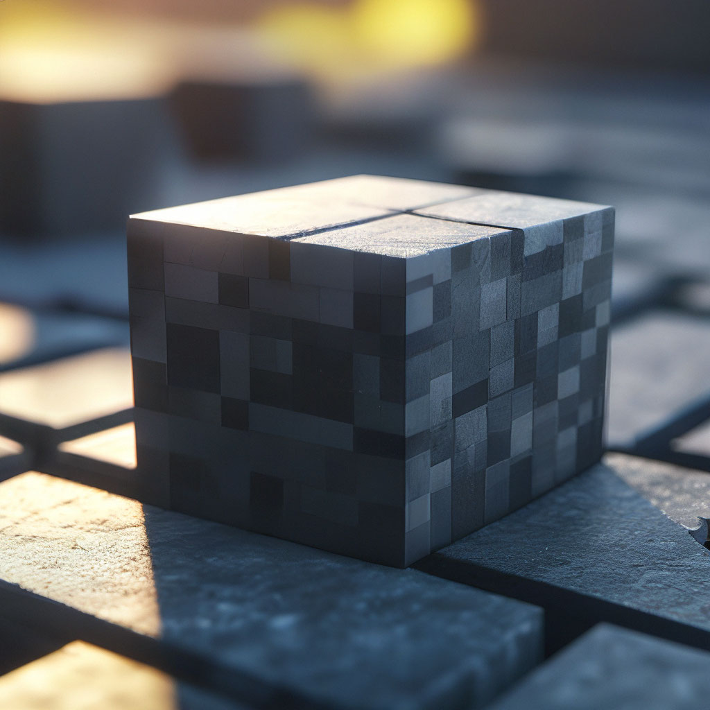 "Bedrock, dark stone, cube, realistic, close-up, 4k, high resolution ...