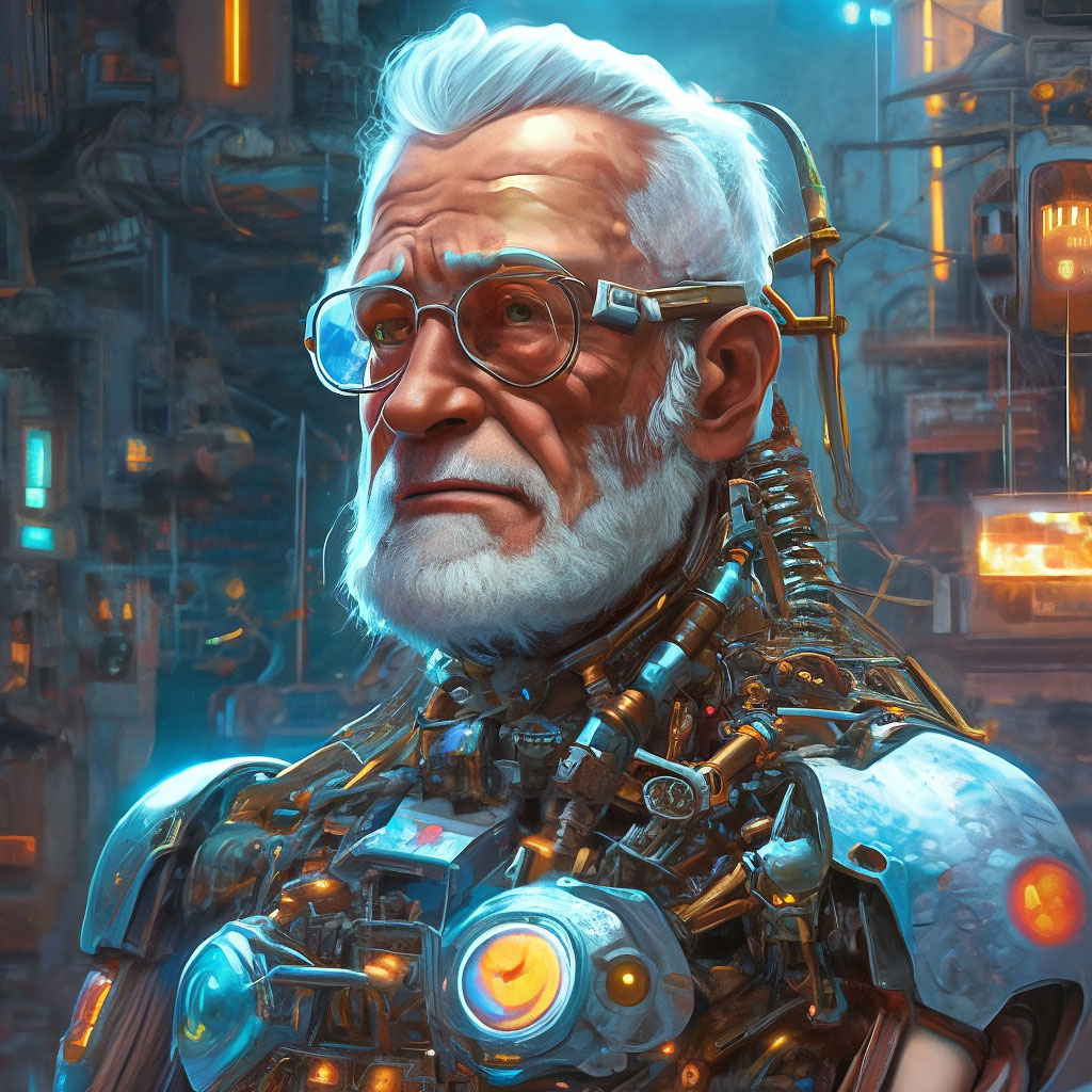 "Grandpa is a cyborg" — image created in Shedevrum