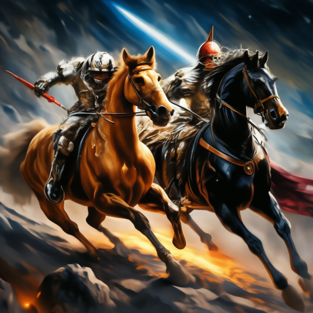 "Draw the battle of peresvet and chelubey in space" — image created in ...