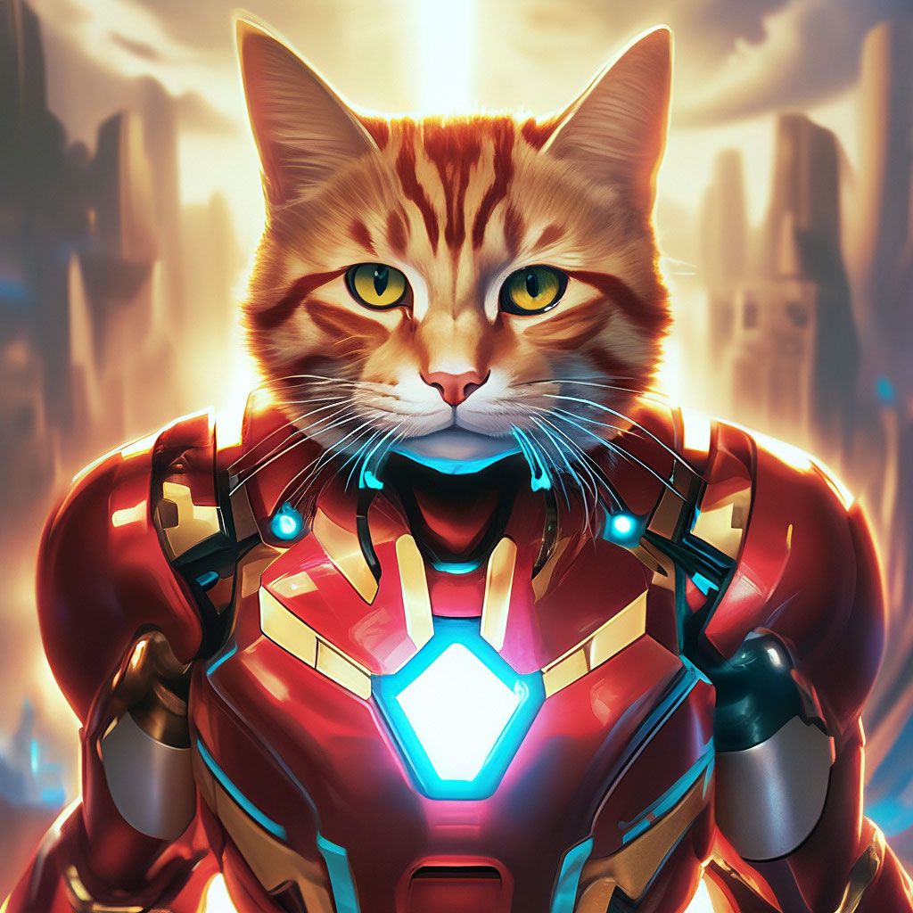 "The cat is an iron man" — image created in Shedevrum