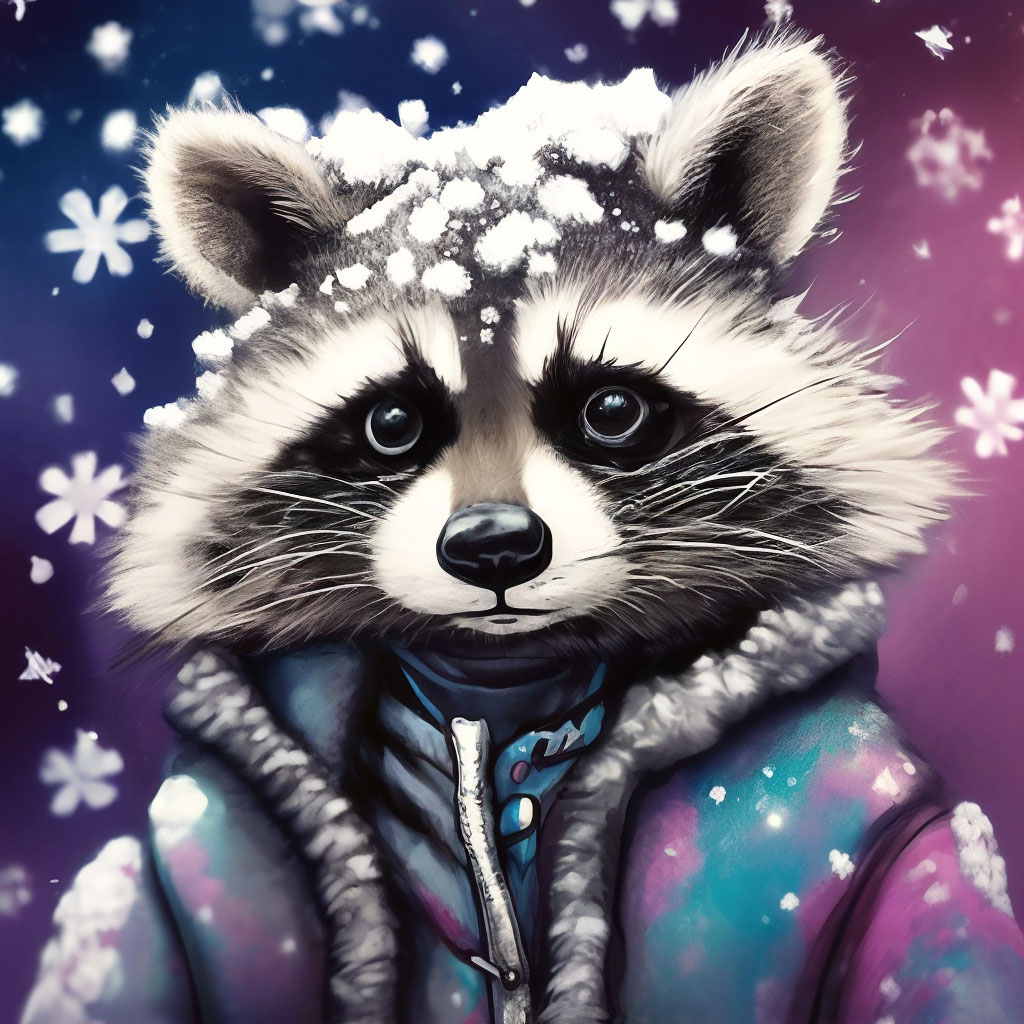 "Ultradetalization, raccoon with snowflake mask, in the style of Tim ...