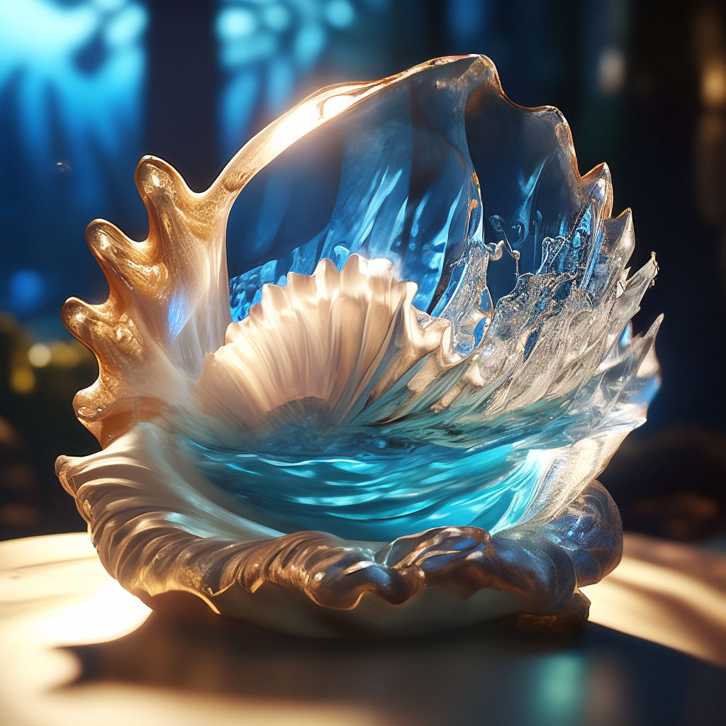"Epic crystal shell with a raging ocean inside, hyperrealism, soft ...