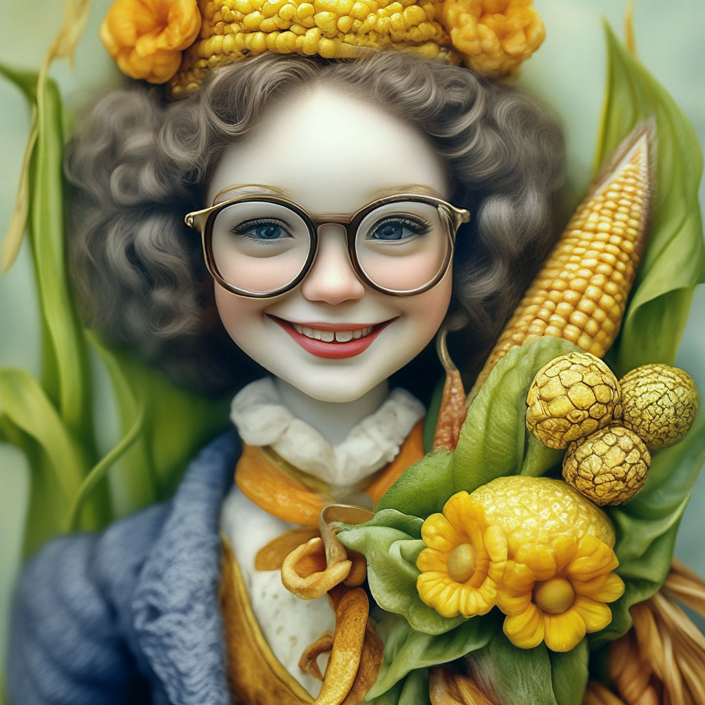 "Mottled portrait: Corn-Freak (wool-dry felting, live toy) wearing ...